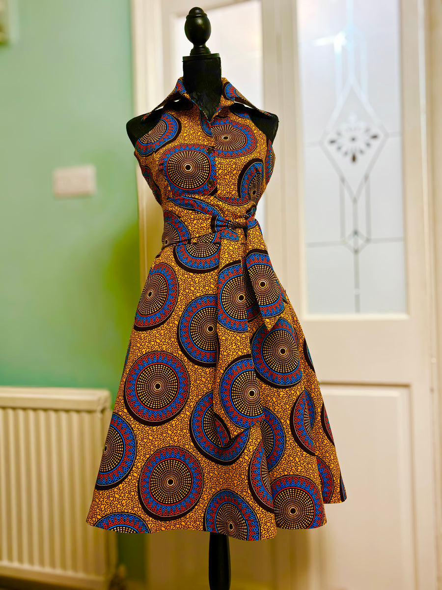 Beldo halter collared belted dress. – House of Afrika